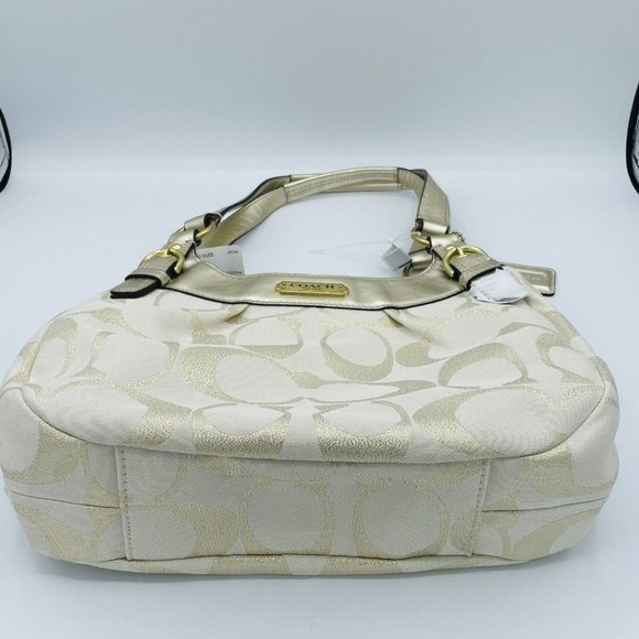 Coach | Bags | 358 Coach Madison Maggie Jacquard Gold Metalic Leather Hobo Shoulder Bag F2582 ...
